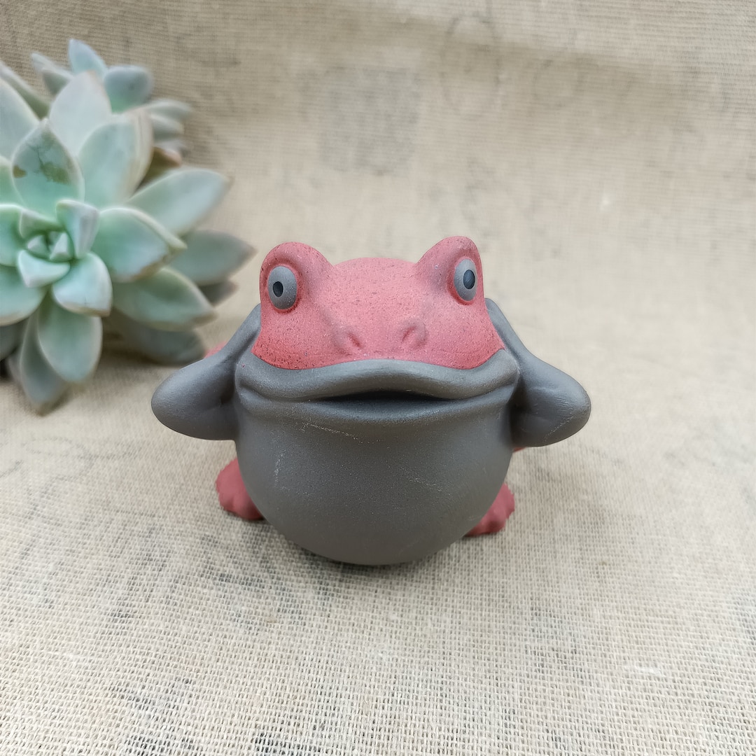 Hand Carved Clay Pottery Ceramic Red Frog Statue, Tea Toad Ceramic ...