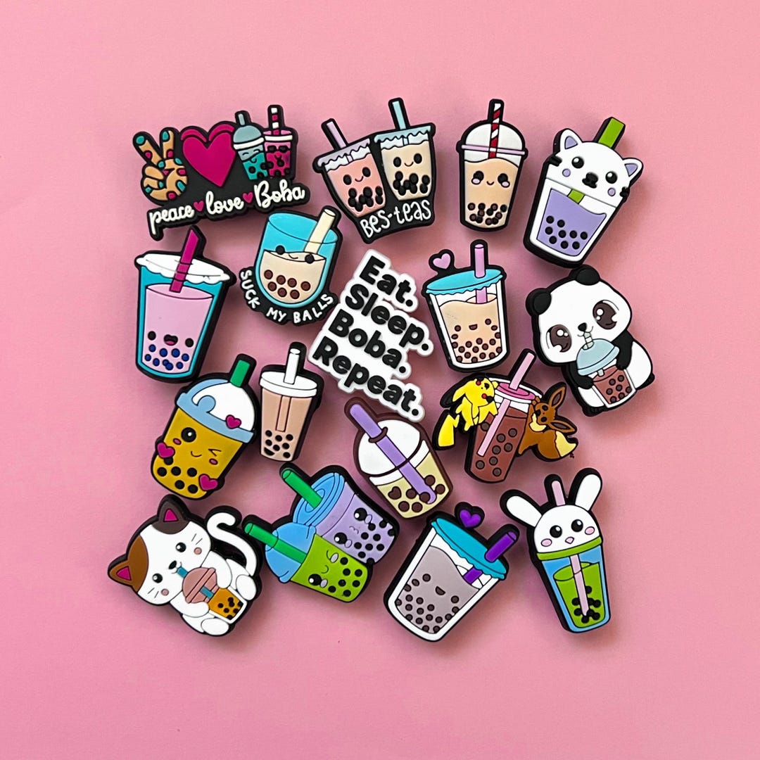 Boba Bubble Tea Clog Charms - Fast Food Asian Drinks Beverage Cat Panda ...