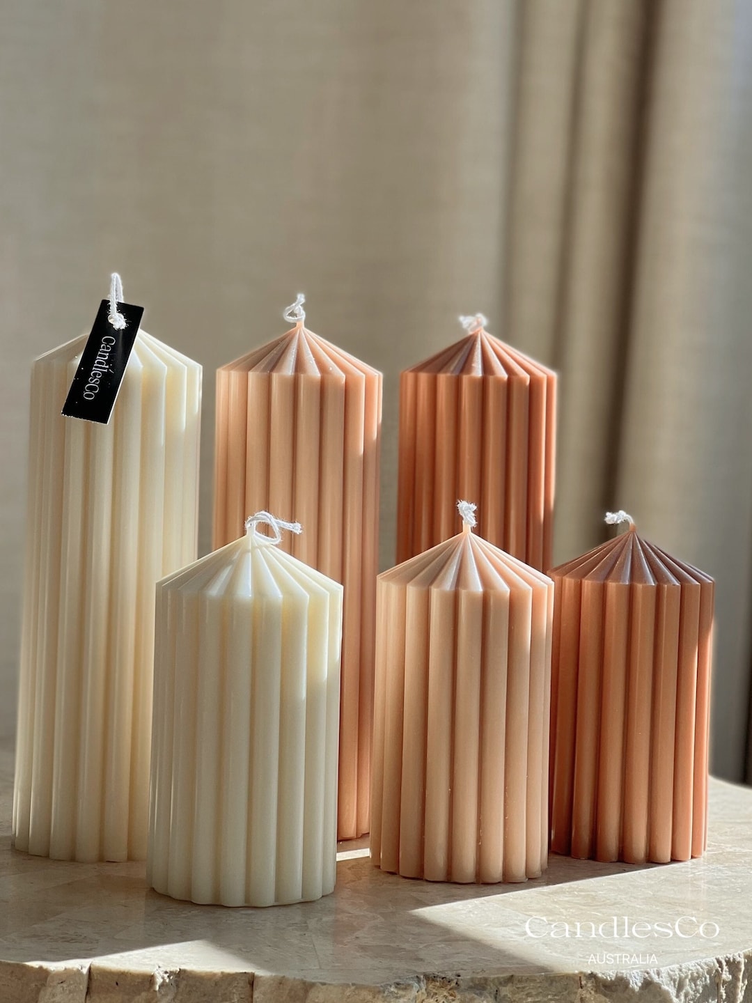 Ribbed Pillar Candle | Fluted Soy Wax Sculptural Decor, Modern ...