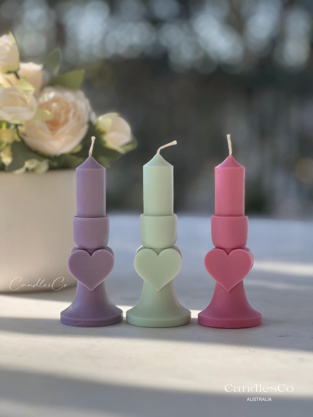 Love Heart Pillar Candle – Handcrafted Soy Wax in Soft Pastel Shades ...