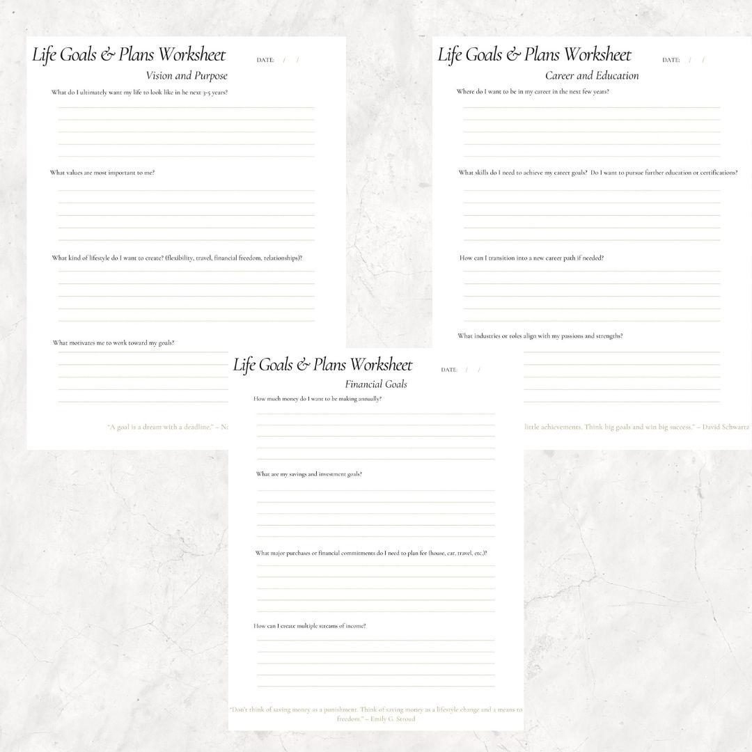 Life Goals & Life Plans Guidance Worksheet | Student Worksheet ...