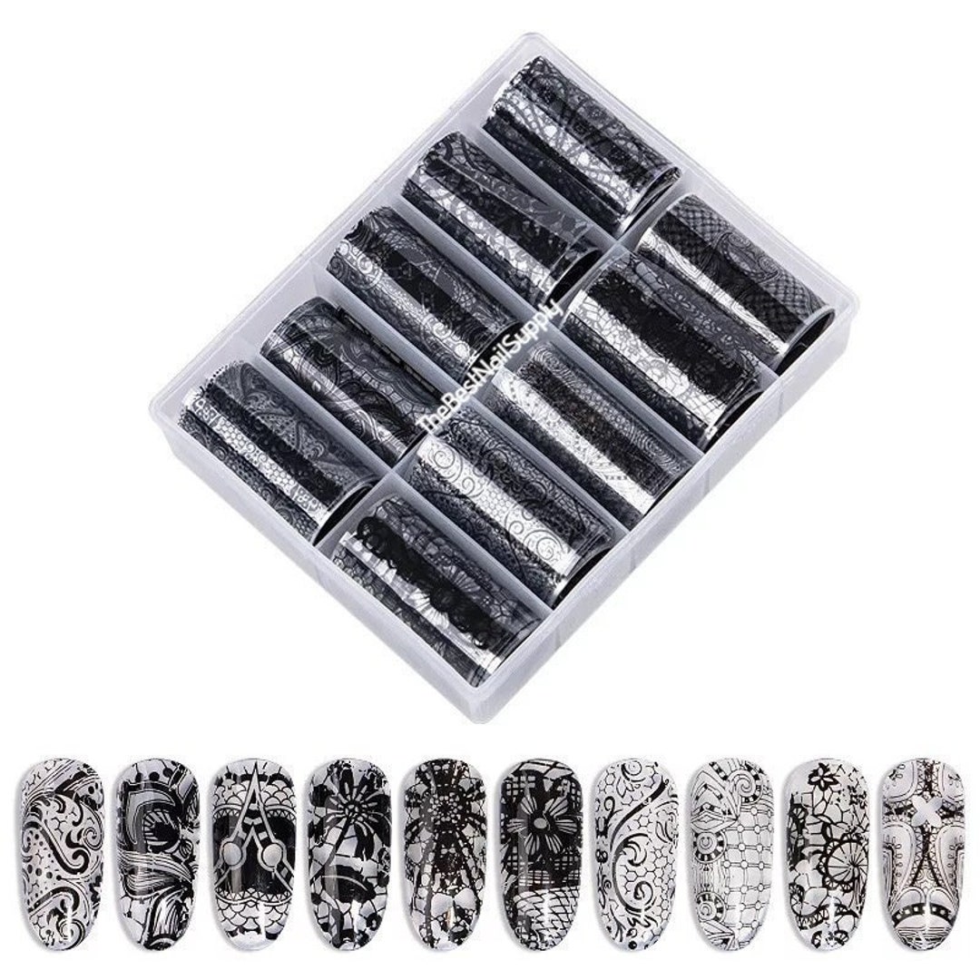 Black Bandana Pattern Foils | Lace Nail Foils | 10 Rolls | Patterned ...