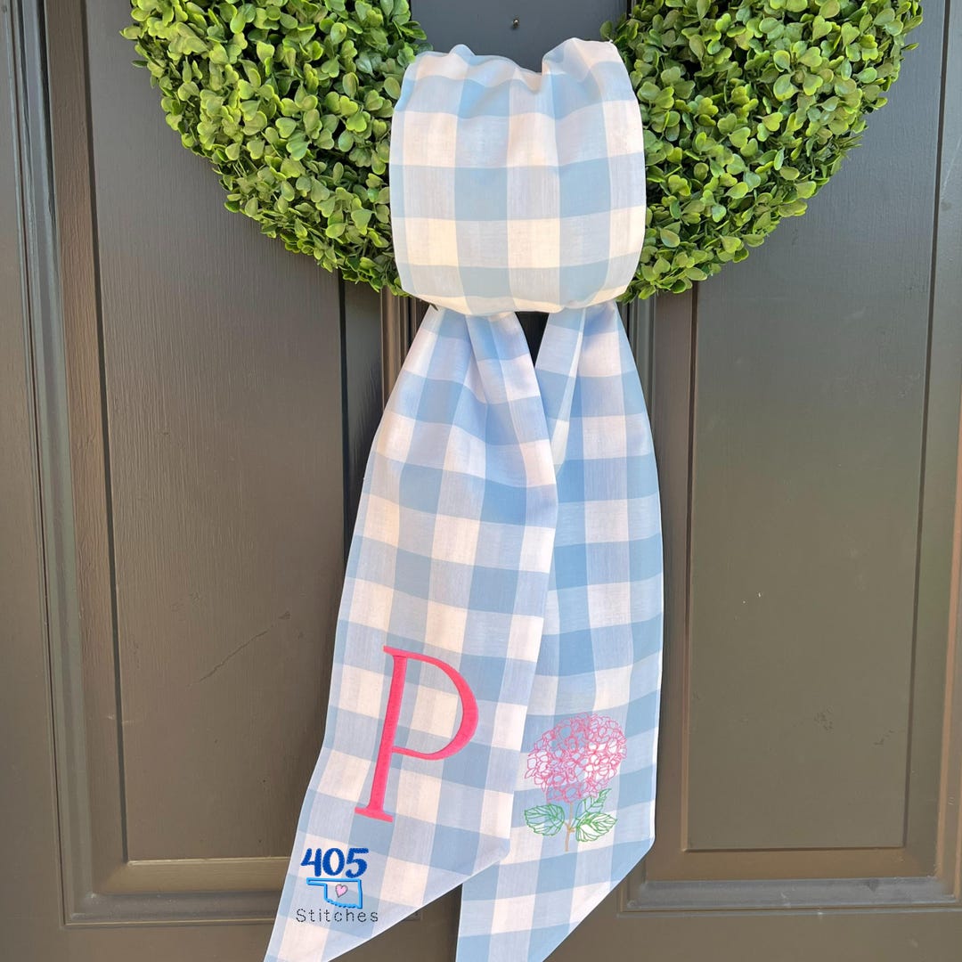 Hydrangea Wreath Sash, Spring Wreath Sash, Embroidered Wreath Sash ...