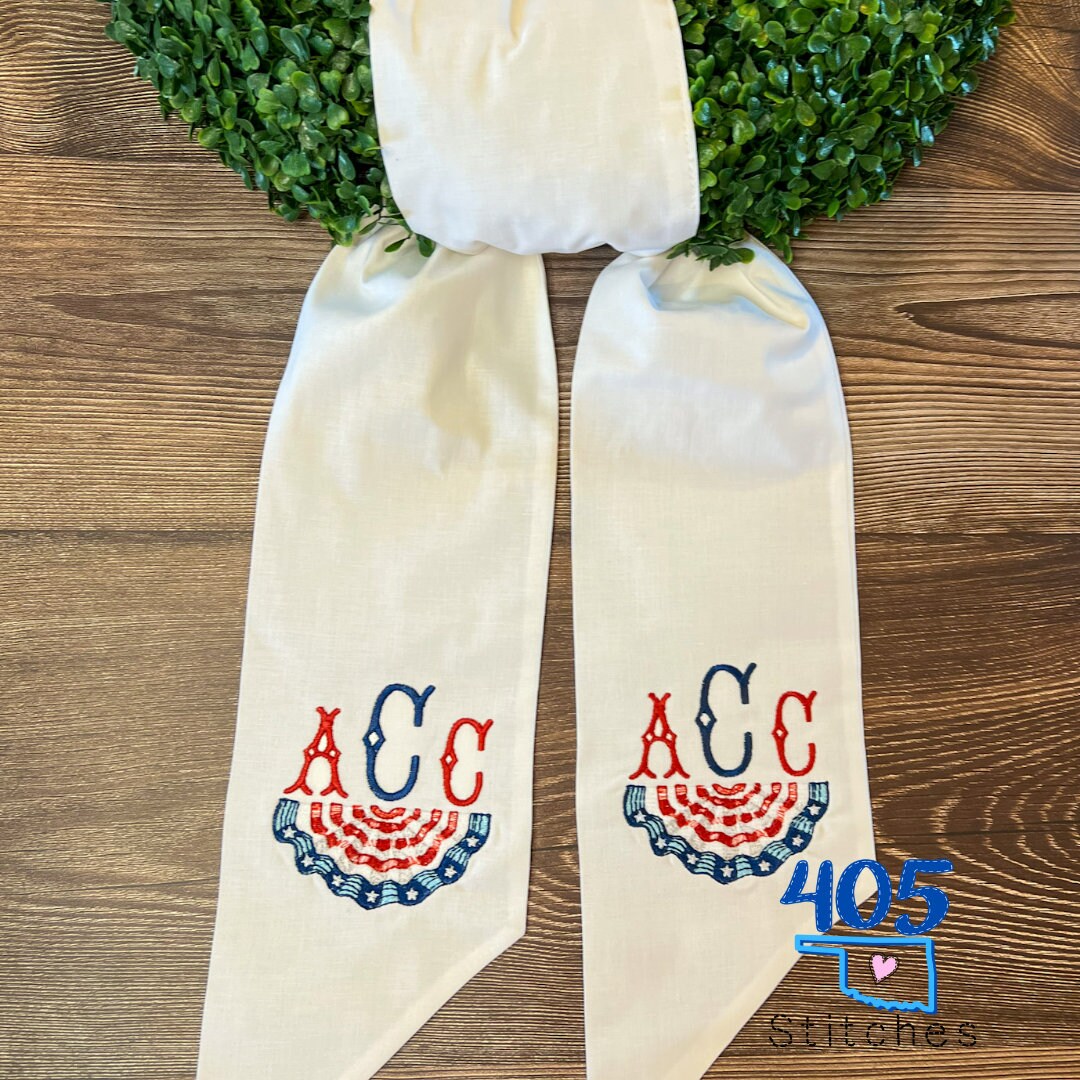 Embroidered Wreath Sash, Boxwood Wreath Sash, Monogrammed Wreath Sash ...