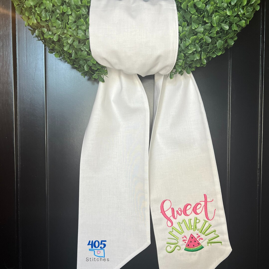 Embroidered Watermelon Wreath Sash, Boxwood Wreath Sash, Monogrammed ...