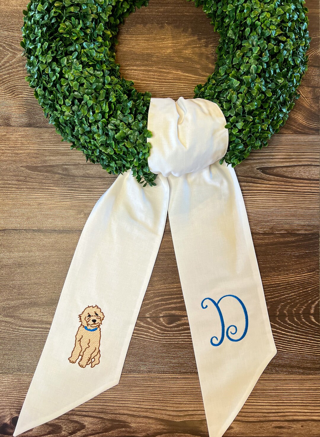 Goldendoodle Wreath Sash, Boxwood Wreath Sash, Monogrammed Wreath Sash ...