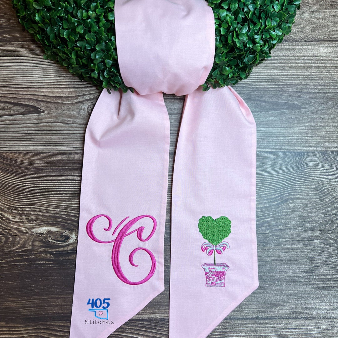 Embroidered Valentine's Wreath Sash, Boxwood Wreath Sash, Monogrammed ...