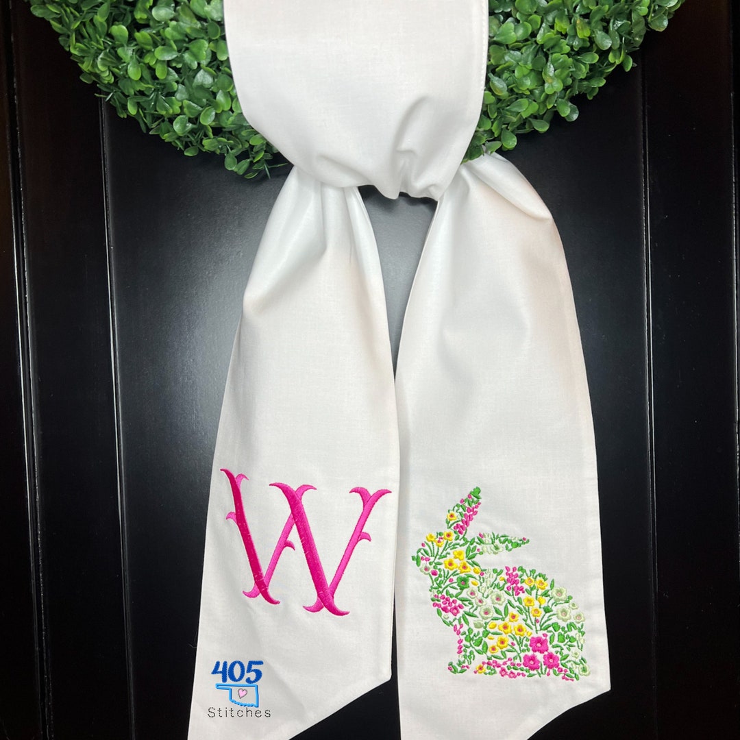 Embroidered Easter Wreath Sash, Easter Wreath Sash, Floral Rabbit ...