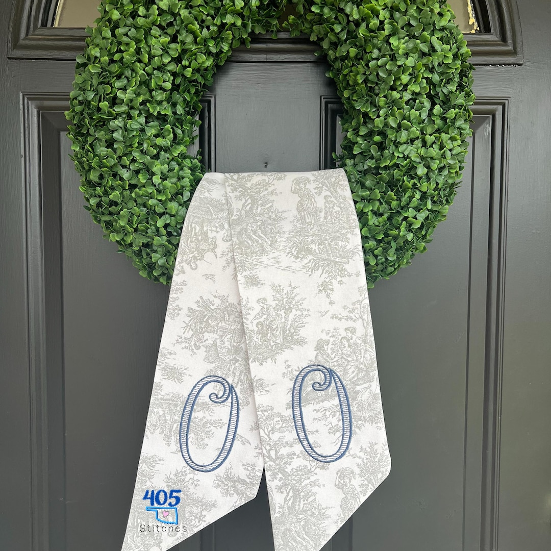 Classic Gray French Toile Wreath Sash, Classic Monogrammed Toile Sash ...