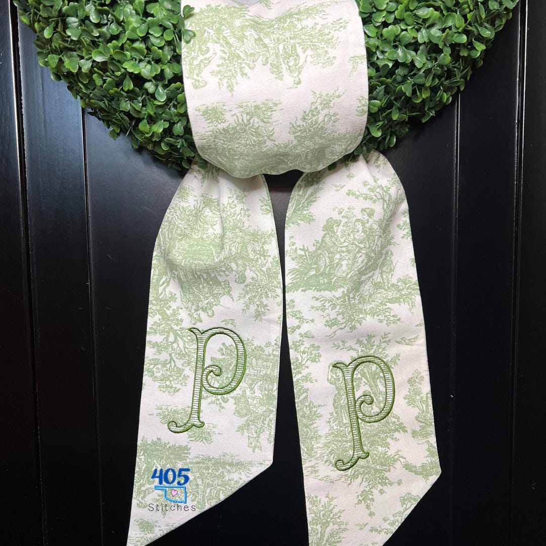 Classic French Toile Wreath Sash, Classic Monogrammed Toile Sash ...