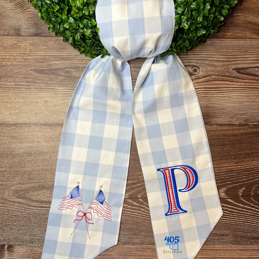 4th of July Wreath Sash, Fourth of July Wreath Sash, Embroidered Wreath ...