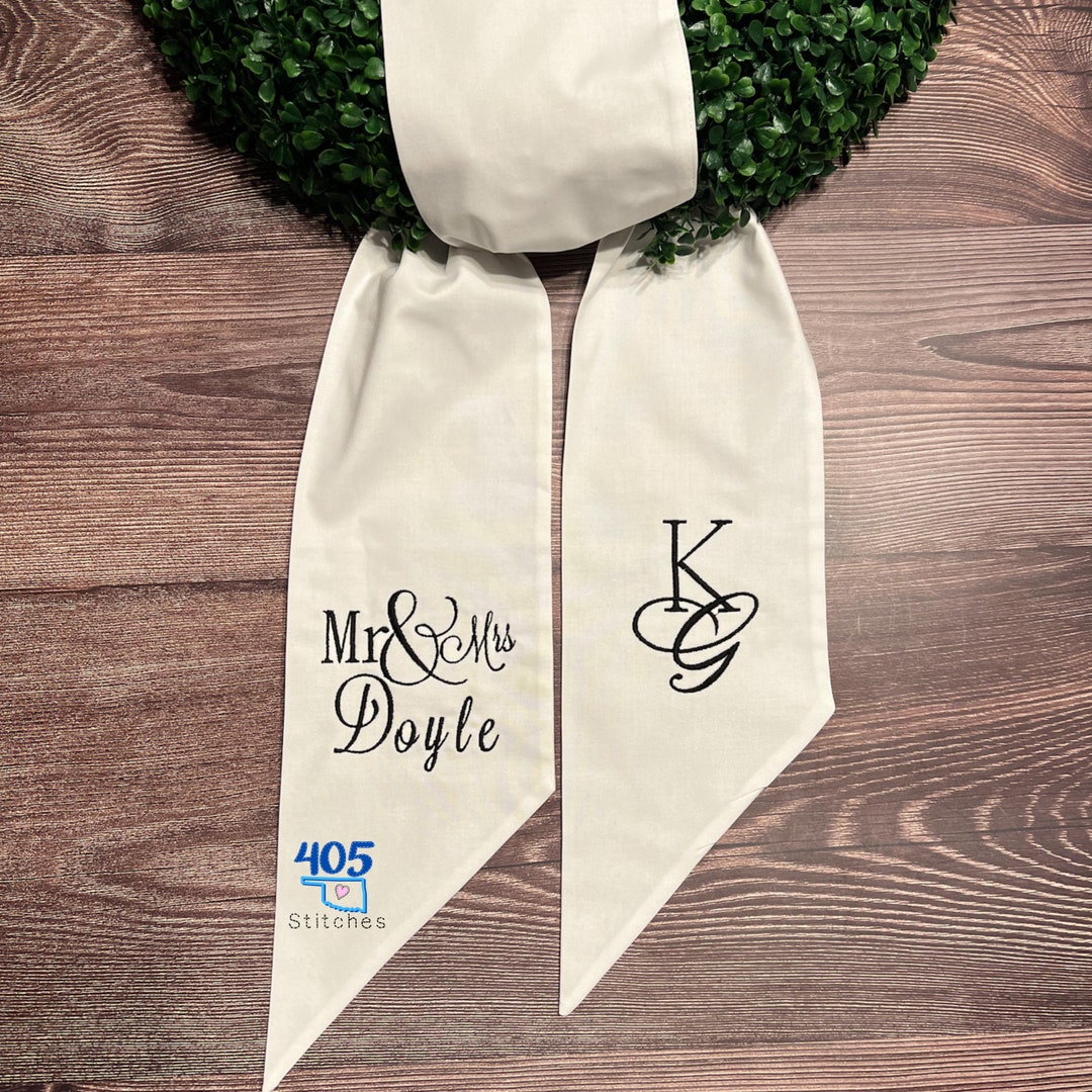 Embroidered Wedding Wreath Sash, Boxwood Wreath Sash, Monogrammed ...