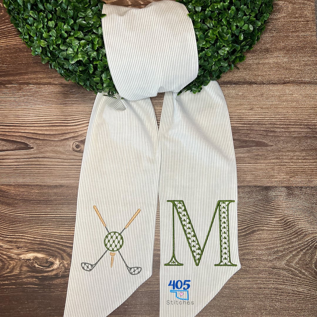 Personalized Golf Wreath, Embroidered Golf Club Wreath Sash, Boxwood ...