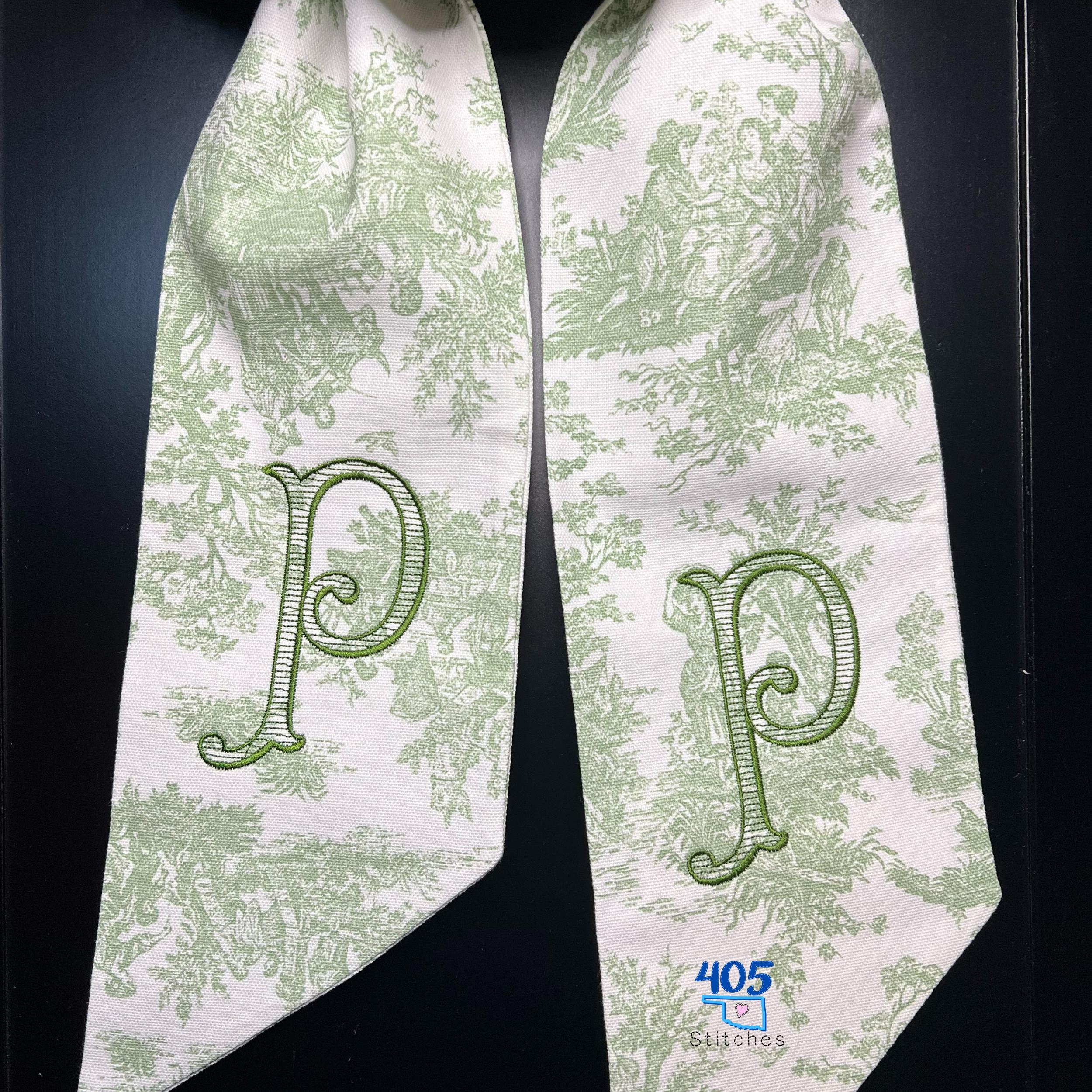 Classic French Toile Wreath Sash, Classic Monogrammed Toile Sash ...