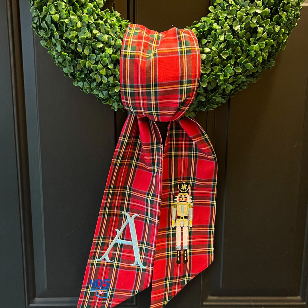 Nutcracker Wreath Sash, Red Tartan Embroidered Sash, Monogrammed ...