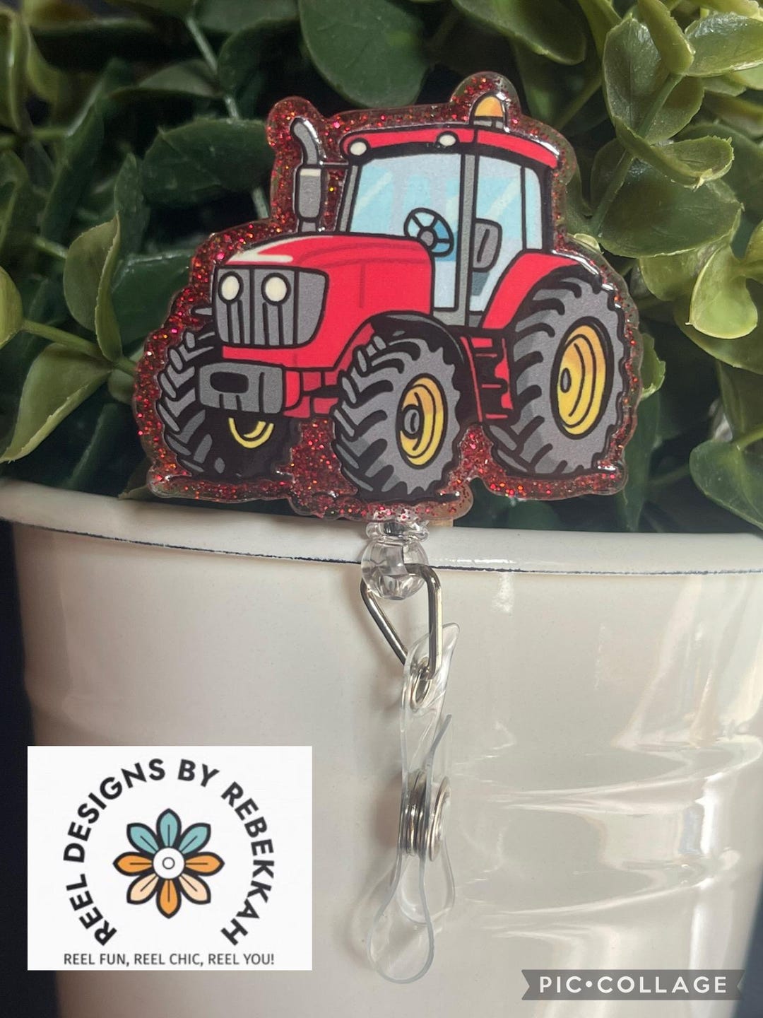 2” HAND DRAWN by REBEKKAH Tractor Badge Reel - Etsy