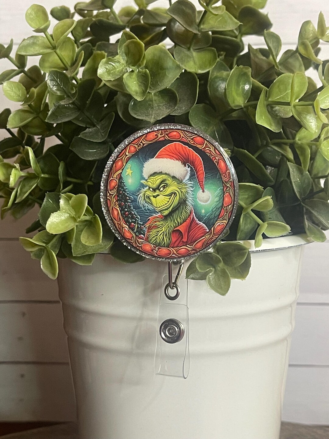 2 Grinch Stained Glass Badge Reel - Etsy