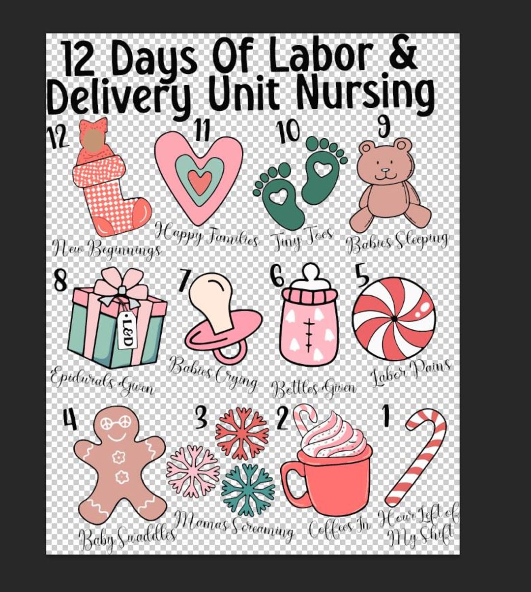 12 Days of Labor and Delivery Nurse Christmas Svg - Etsy