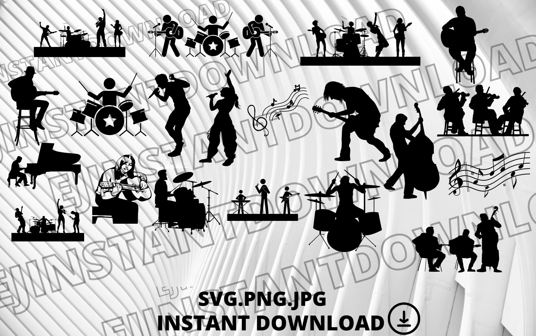 Music Band Silhouette, Music Band Svg, Orchestra Svg Bundle, Music Band ...