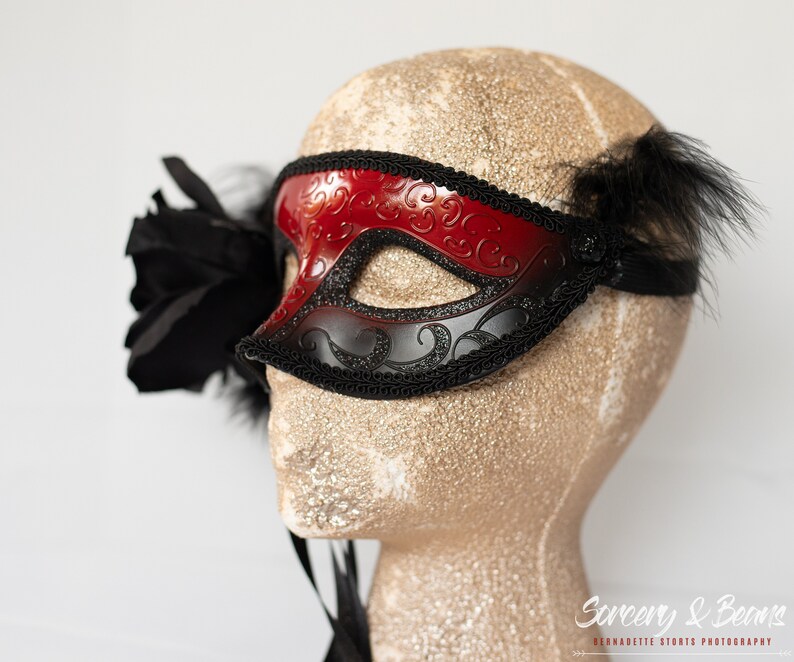 Masquerade Mask Black Masquerade Party Mask Red Dance Mask Costume Ball ...