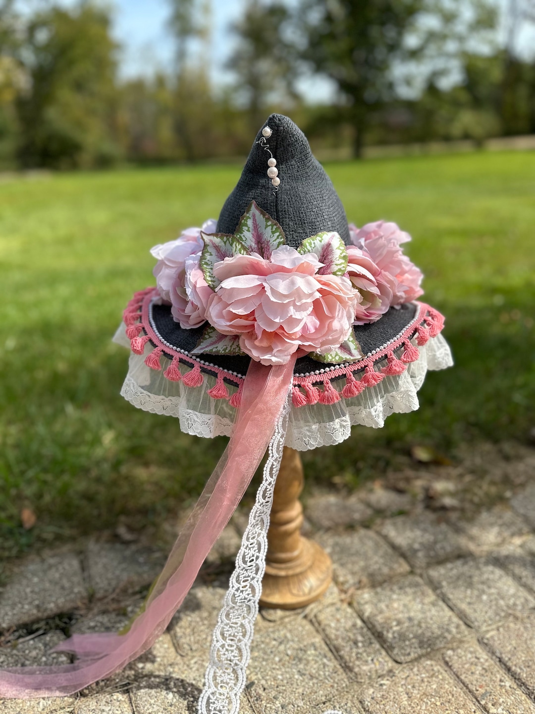 Witch Hat Boho Hat Floral Witch Hat Cottagecore Hat Pink Floral Boho ...