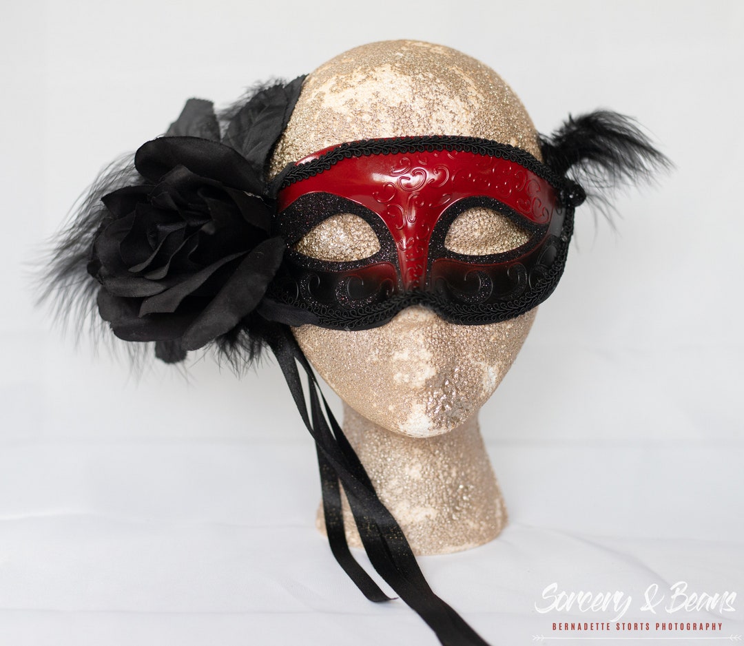 Masquerade Mask Black Masquerade Party Mask Red Dance Mask Costume Ball ...
