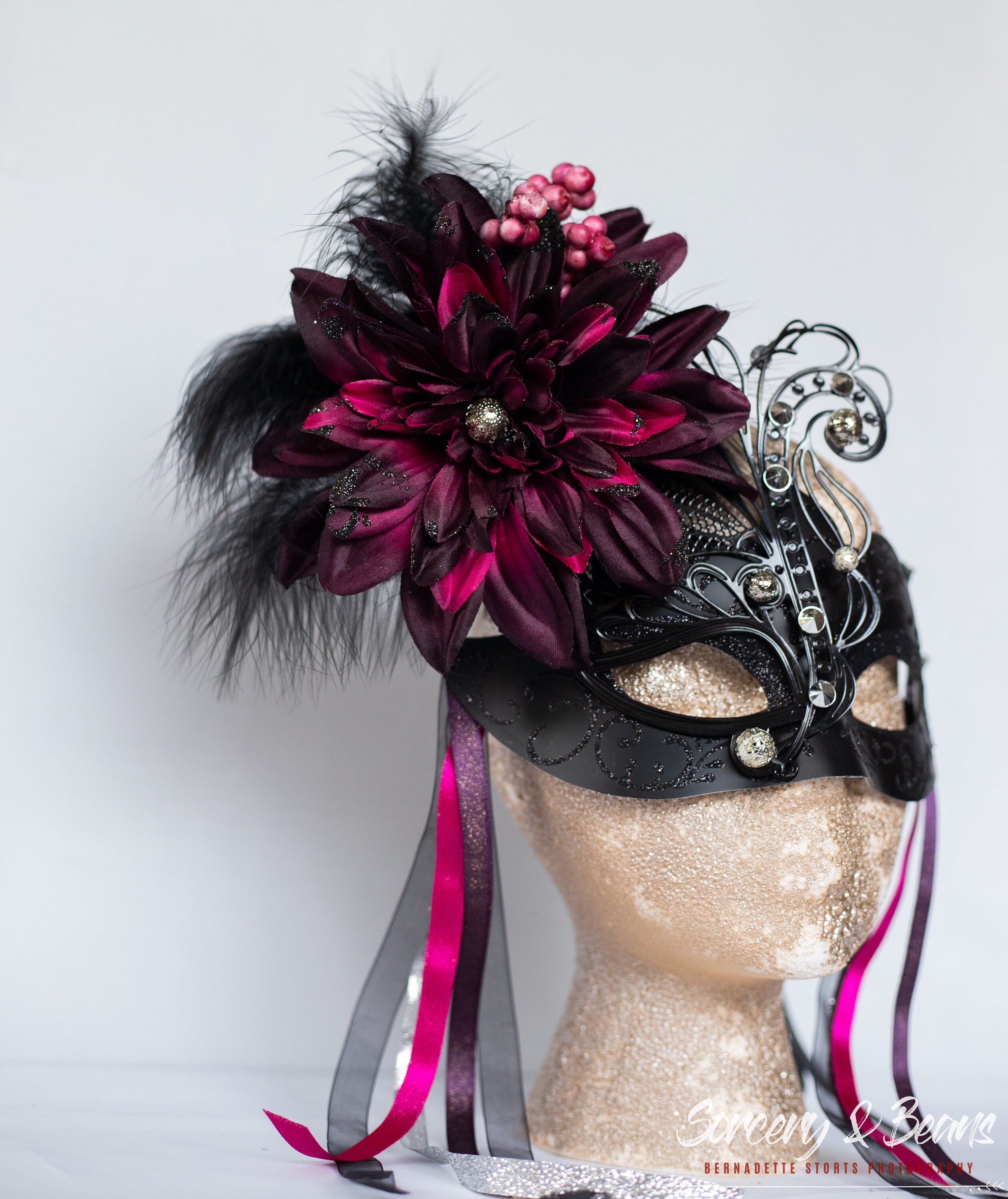 Black Masquerade Mask Dance Mask Costume Ball Mask Prom Party Pink Mask ...