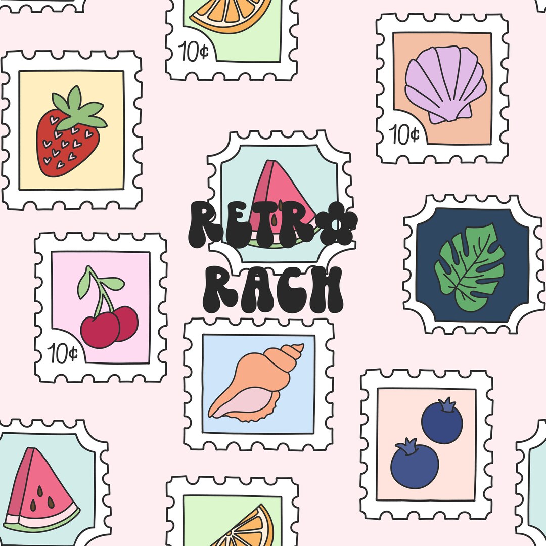 Summer Stamps Seamless Repeating Pattern - Retro Summer Fabric Design ...