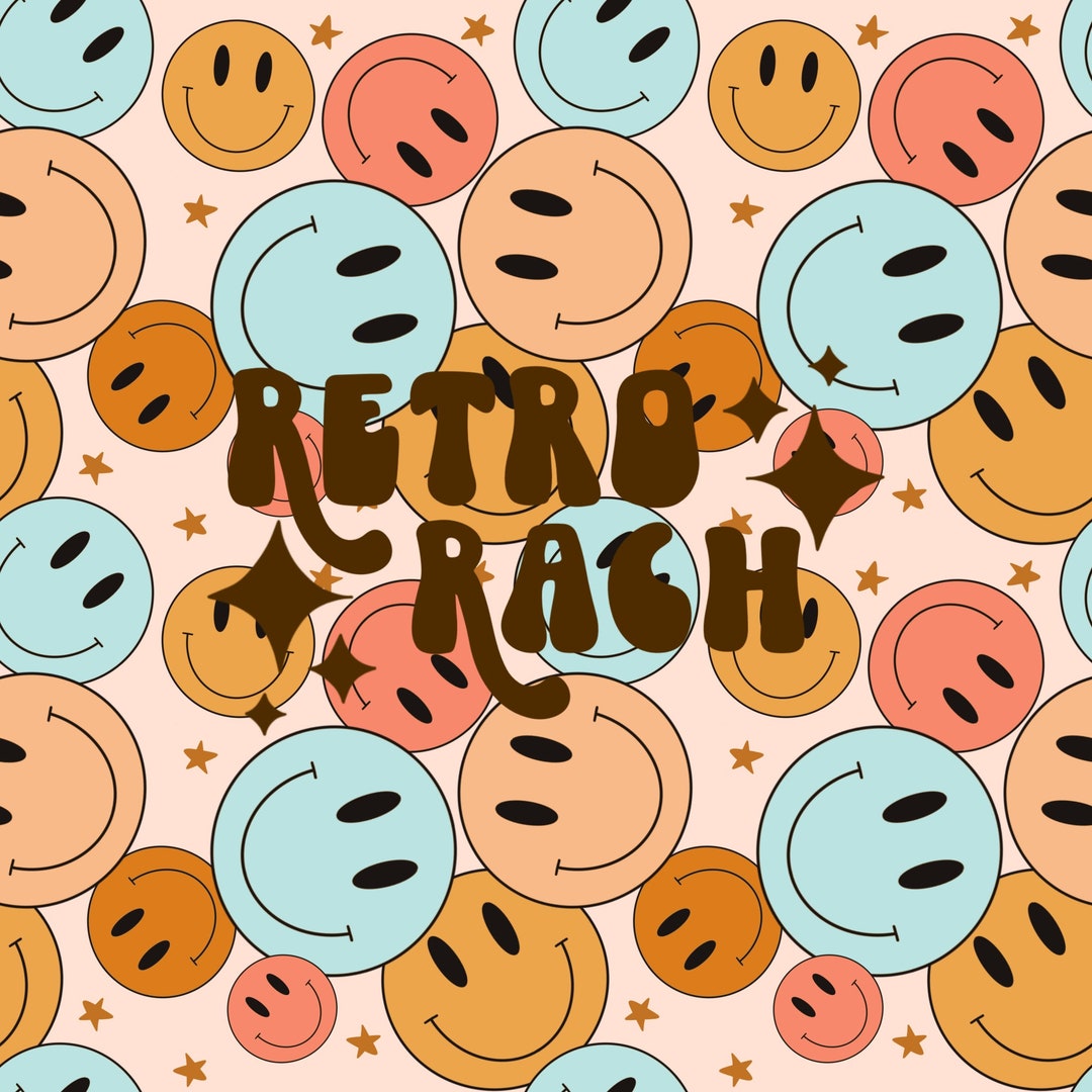 Colorful Smiley Face Seamless Repeating Pattern - Boho Retro 70s ...