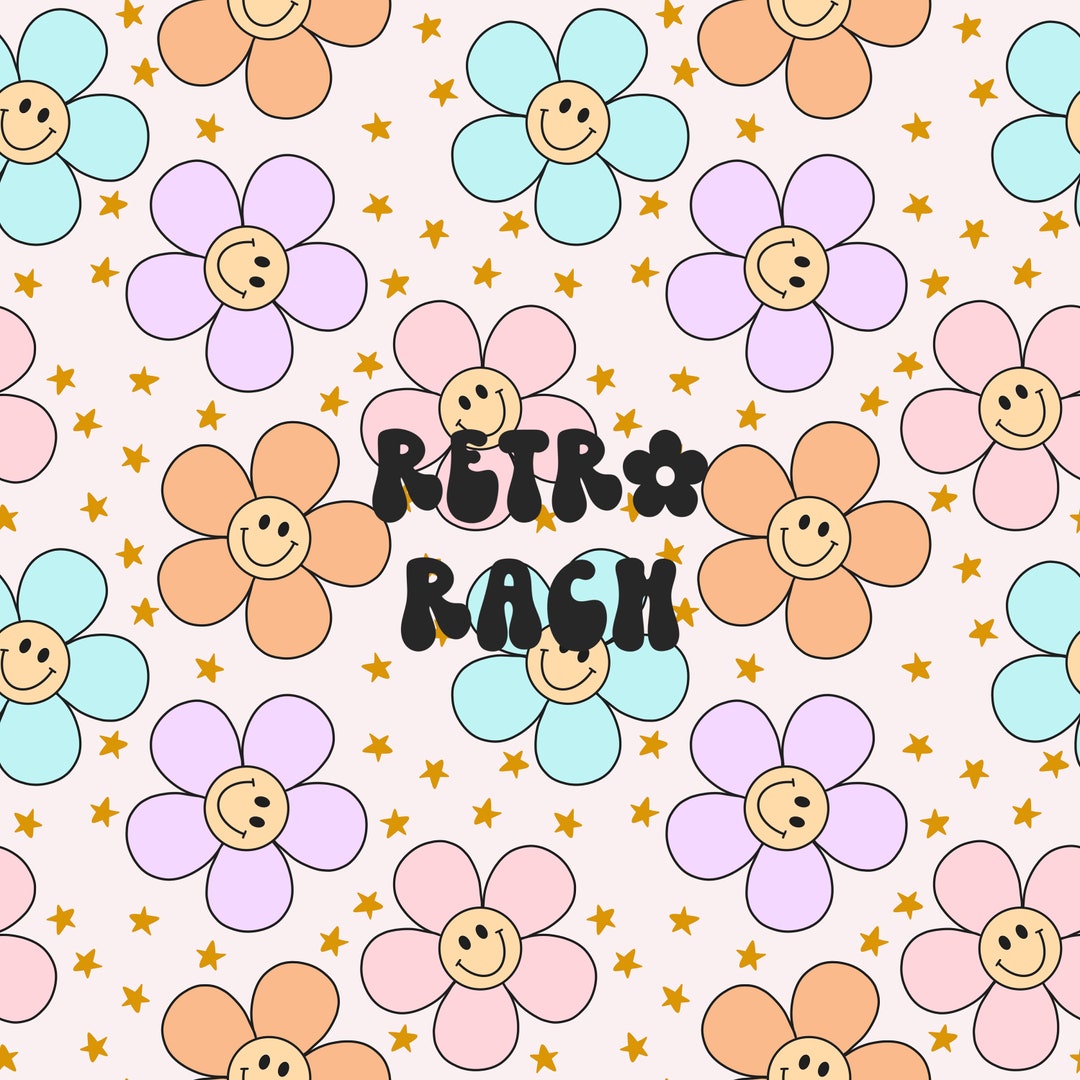 Pastel Seamless Repeating Pattern - Retro Smile Face Daisies Fabric ...