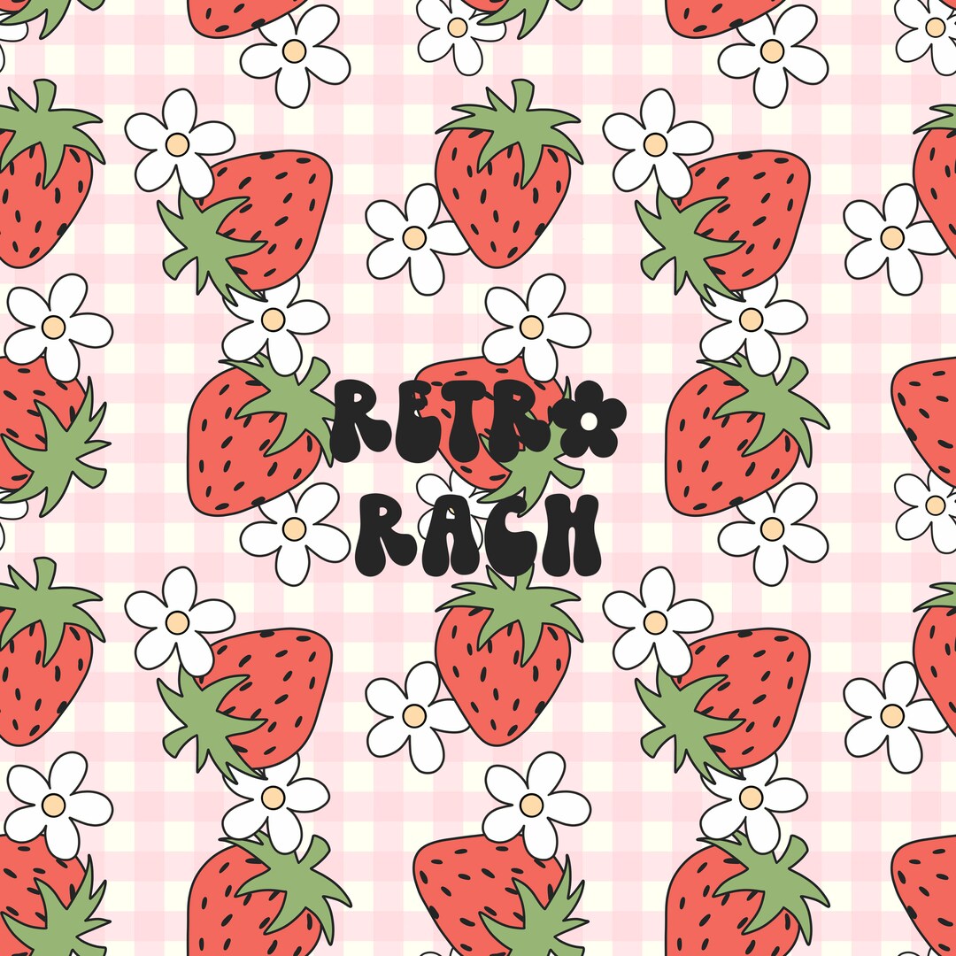 Pink Gingham Strawberry Seamless Repeating Pattern - Retro Fabric ...