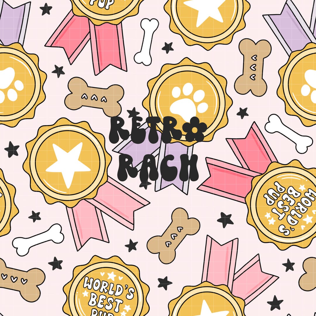 World's Best Pup Award Seamless Pattern - Retro Dog Theme Design for ...