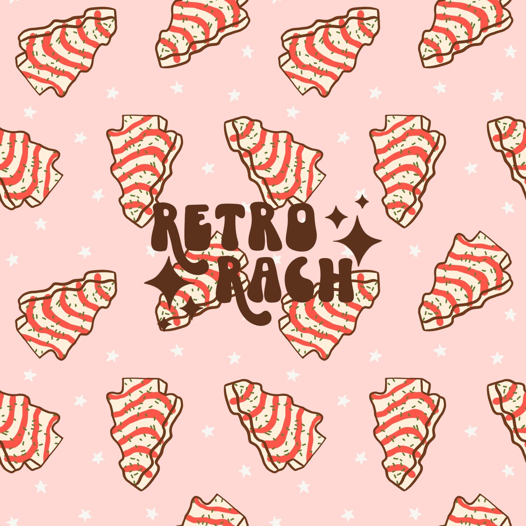 Christmas Tree Cake Seamless Repeating Pattern Pink Holiday Fabric ...