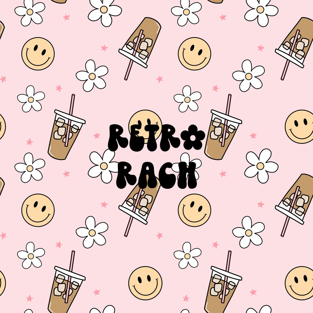Iced Coffee Seamless Repeating Pattern Retro Fabric Design Smile Face Coffee Instant