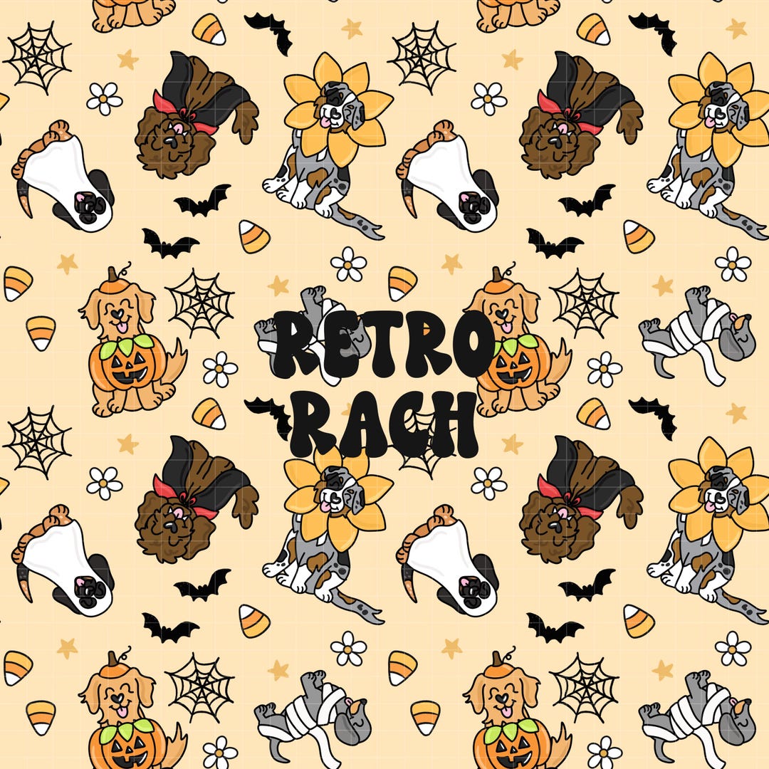 Spooky Dogs Seamless Pattern - Retro Fall & Halloween Fabric Design for ...