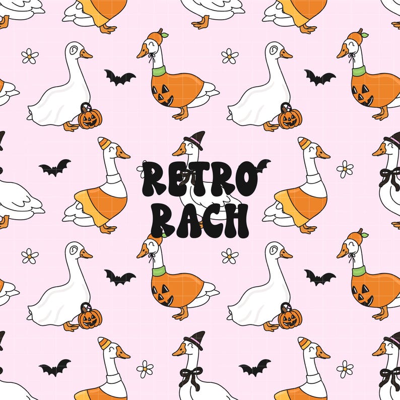 Spooky Porch Goose Seamless Pattern - Retro Fall & Halloween Fabric ...