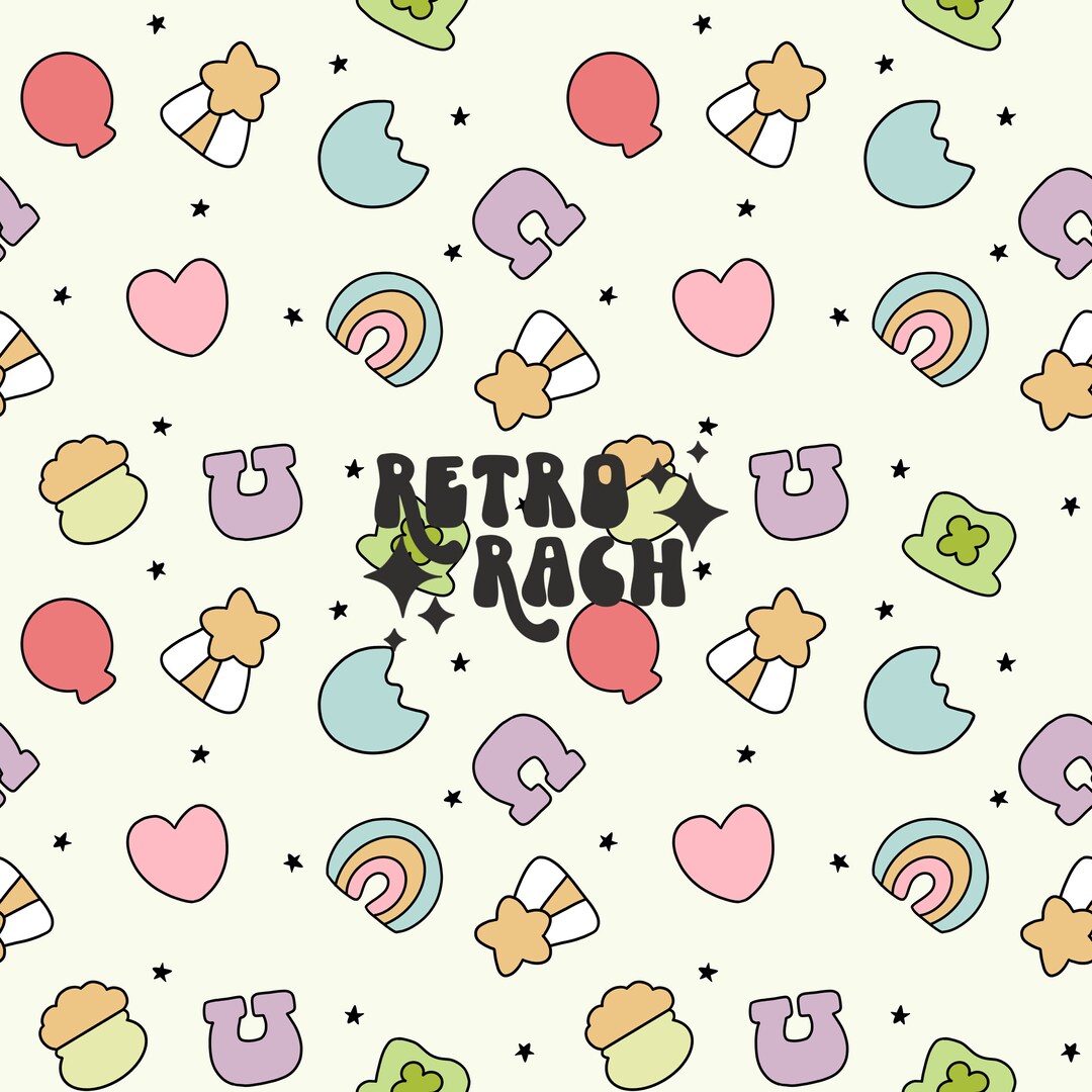 Lucky Charms Seamless Repeating Pattern Retro Fabric Design St Patricks ...