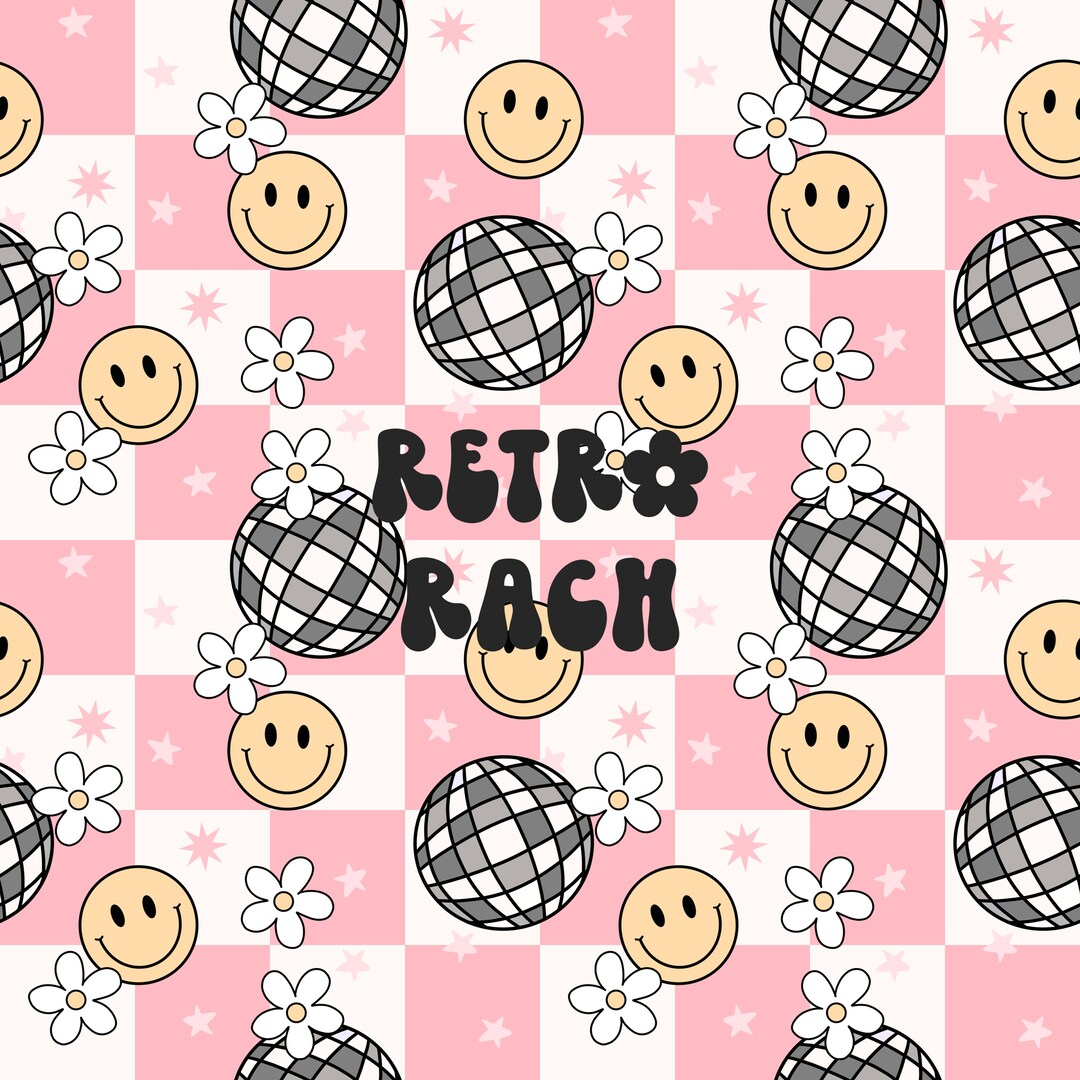 Pink Checker Daisy Seamless Repeating Pattern - Retro Smile Face Fabric ...