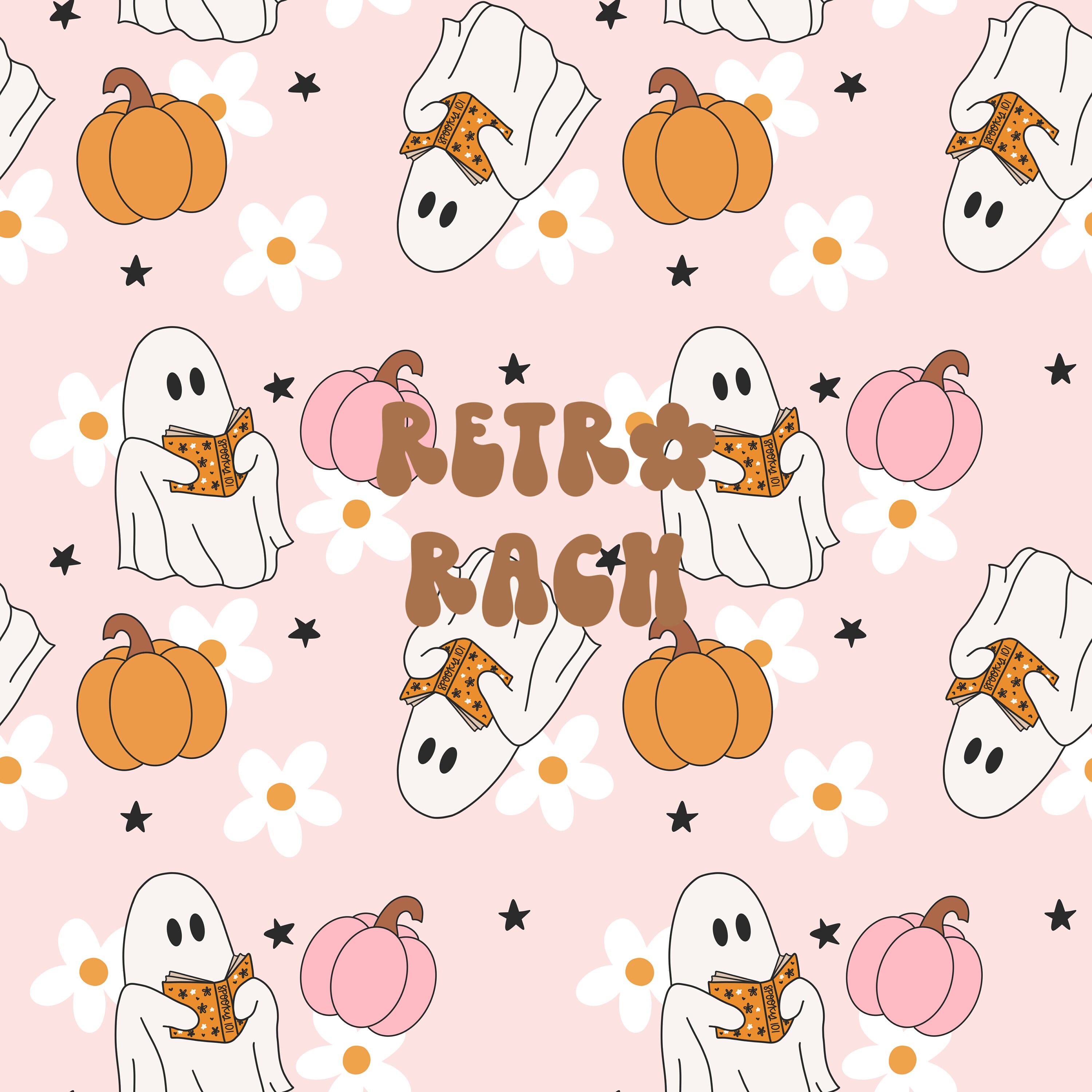 Ghost Books Seamless Repeating Pattern - Retro Halloween Fabric Design ...