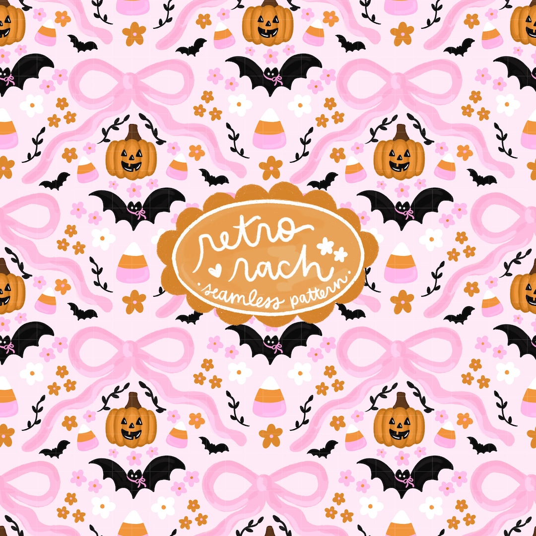 Coquette Halloween Bows Seamless Pattern - Retro Fall & Halloween ...