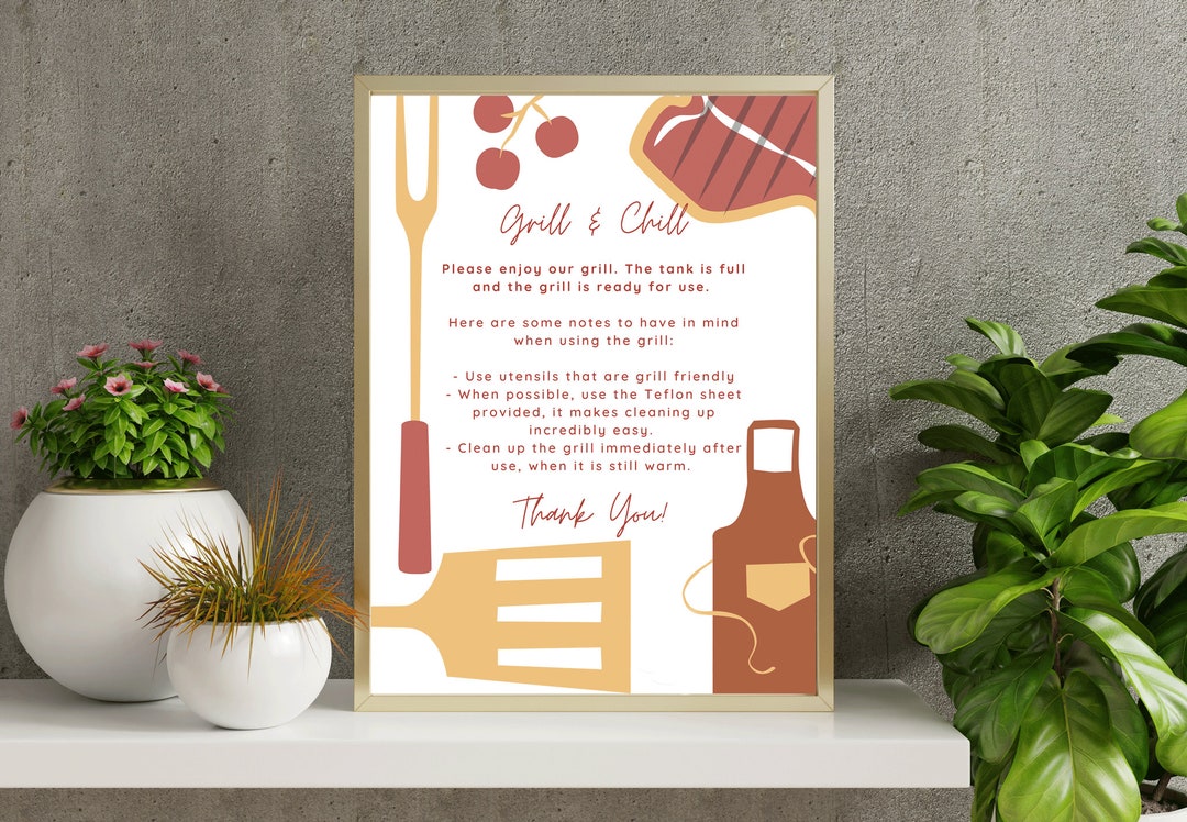 Airbnb Grill & Chill Grilling Rules, Editable Digital Sign for Canva - Etsy