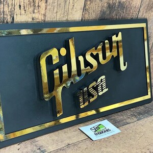 Gibson USA, Decorative Sign, Wooden Sign, Gold Letters, Acrylic Vinyl ...