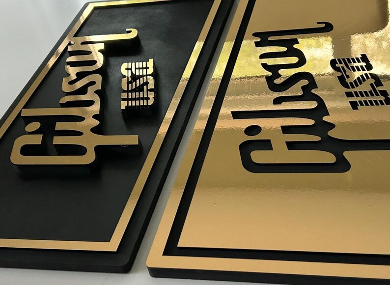 Gibson USA, Decorative Sign, Wooden Sign, Gold Letters, Acrylic Vinyl ...