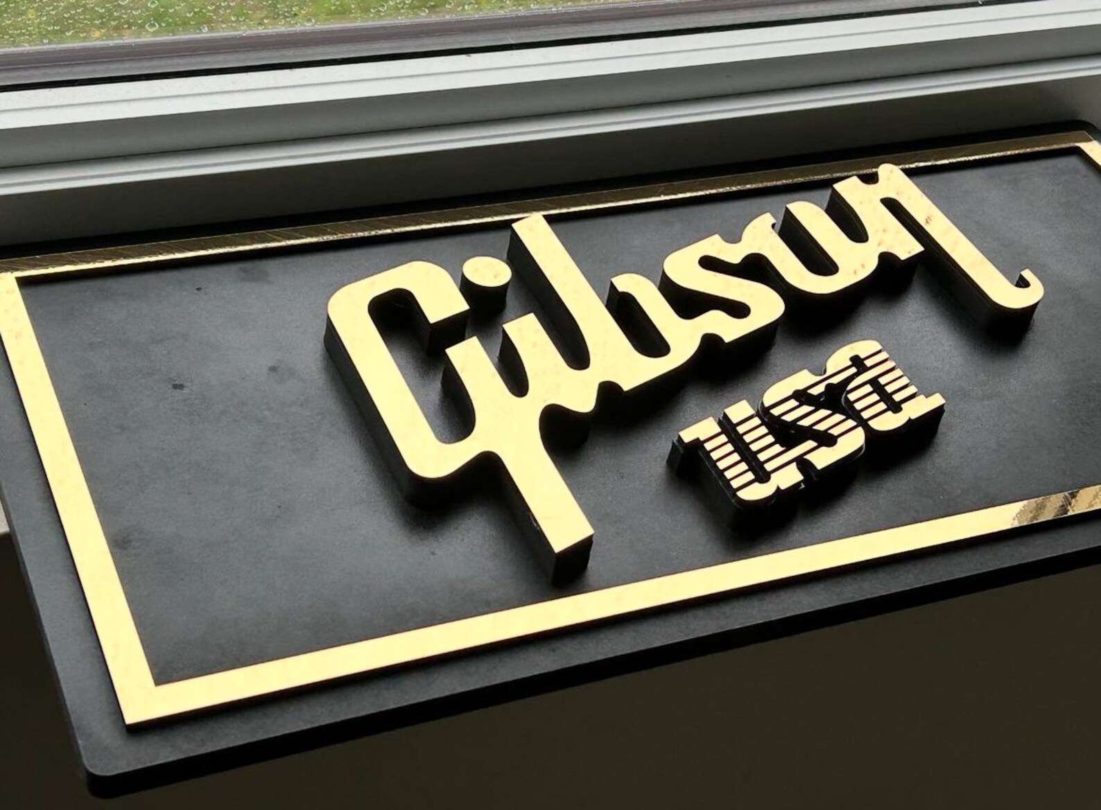 Gibson USA, Decorative Sign, Wooden Sign, Gold Letters, Acrylic Vinyl ...