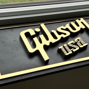 Gibson USA, Decorative Sign, Wooden Sign, Gold Letters, Acrylic Vinyl ...