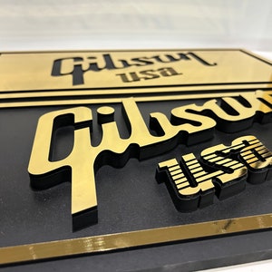Gibson USA, Decorative Sign, Wooden Sign, Gold Letters, Acrylic Vinyl ...