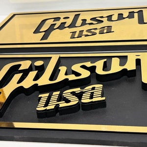 Gibson USA, Decorative Sign, Wooden Sign, Gold Letters, Acrylic Vinyl ...