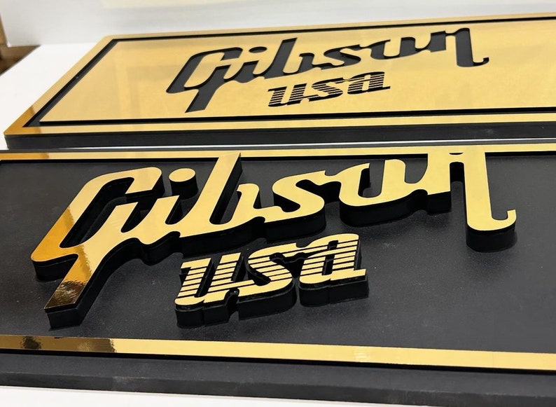 Gibson USA, Decorative Sign, Wooden Sign, Gold Letters, Acrylic Vinyl ...