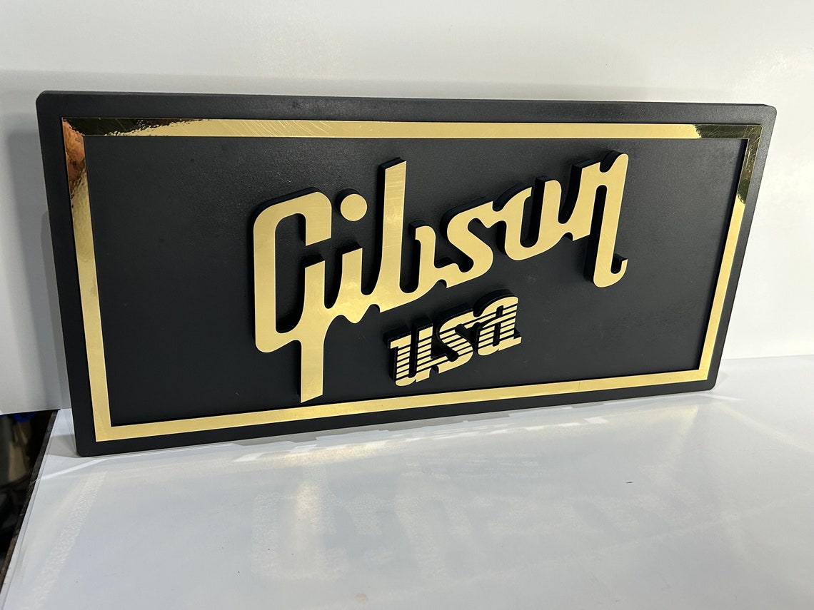 Gibson USA, Decorative Sign, Wooden Sign, Gold Letters, Acrylic Vinyl ...