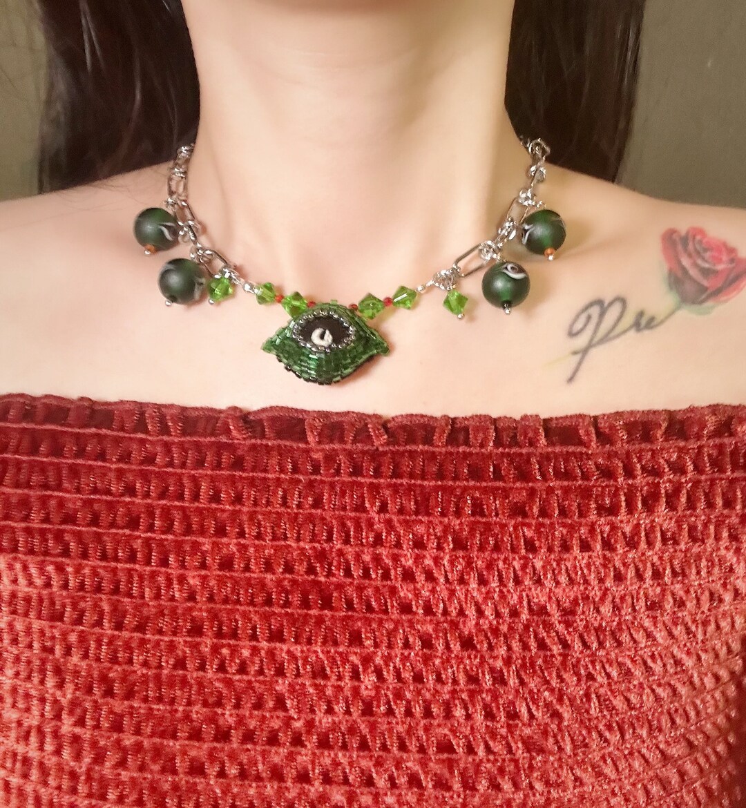 Evil Eye Necklace With Real Bee Larva and Hand-drawn Glass Bead, Gothic ...